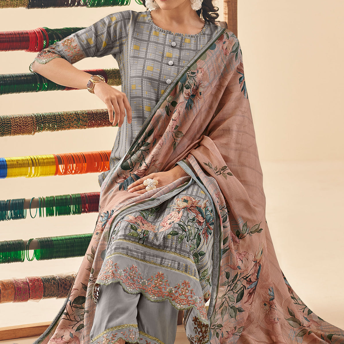 Grey Pure Muslin Digital Print Salwar Suit – Jay Vijay Prints Pvt. Ltd.