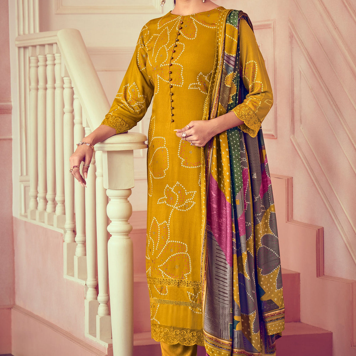 Pure Pashmina Digital Print Mustard Color Salwar Suit – Jay Vijay Prints Pvt. Ltd.