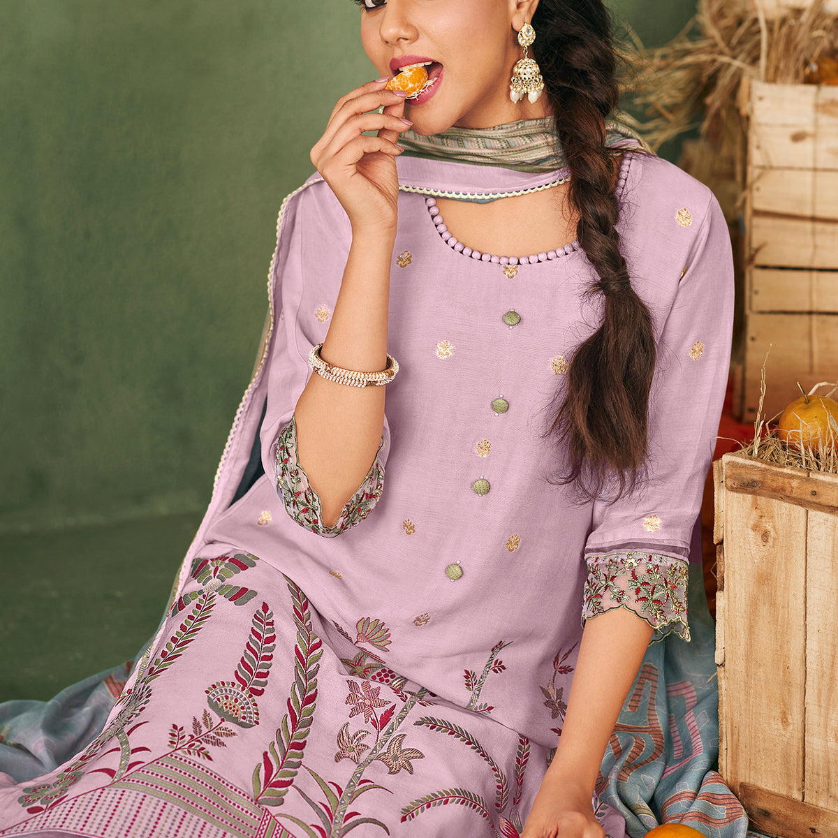 Pure Muslin Jacquard Embroidered Long Designer Straight Cut Salwar Kam ...