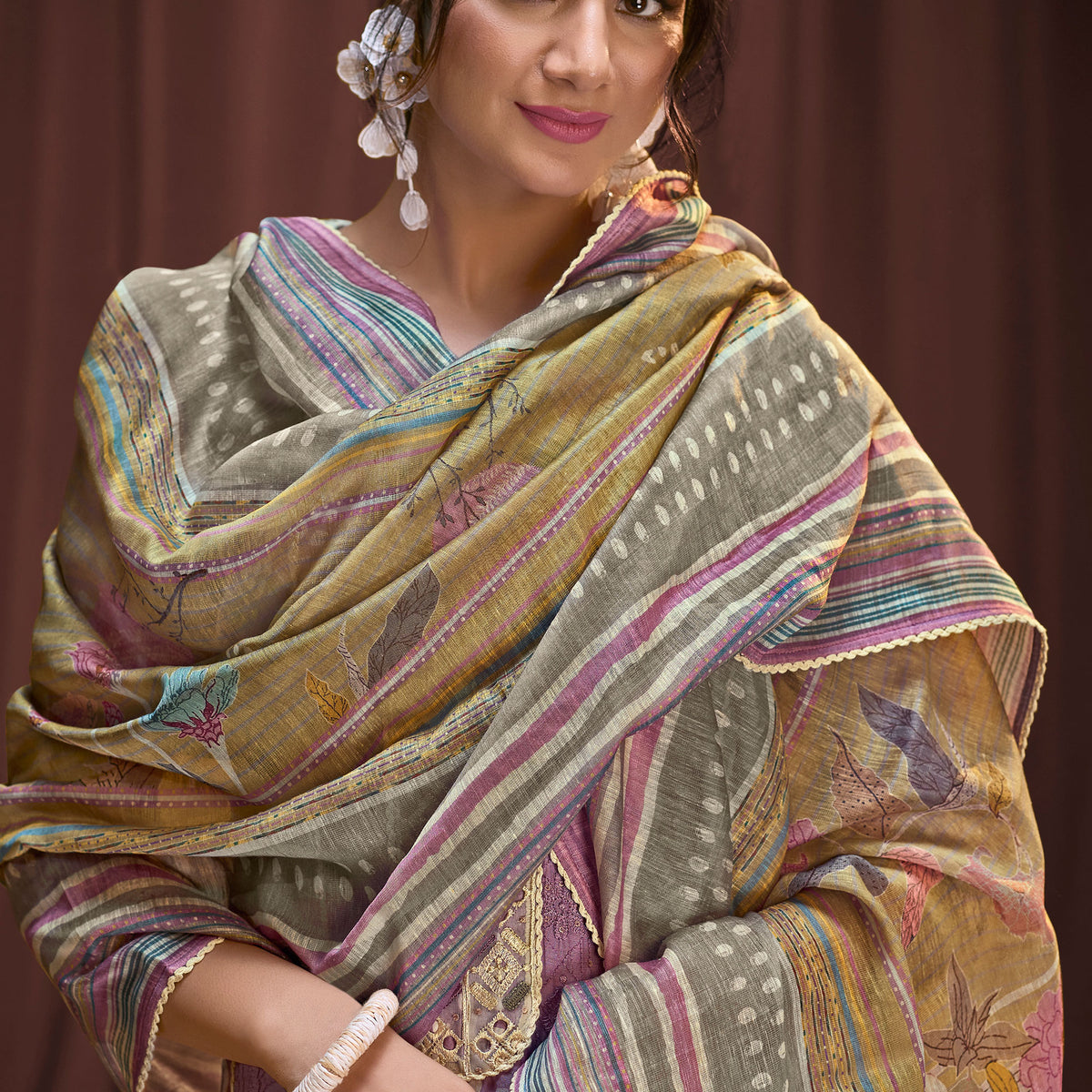 Pure Moga Silk Embroidery And Batik Print Long Salwar Suit – Jay Vijay ...