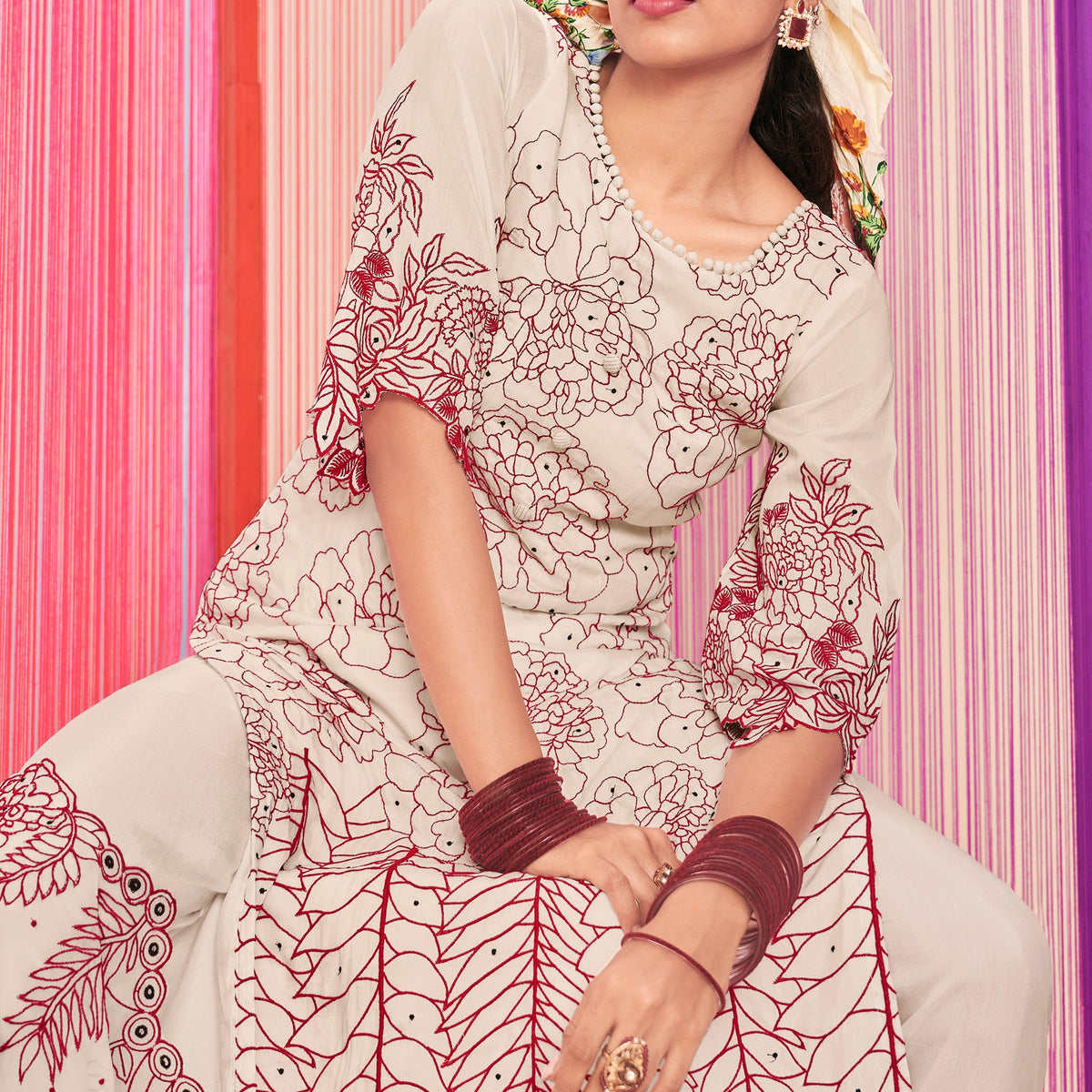 Pure Moga Silk Fancy Embroidery Disigner Beige Long Salwar Suit – Jay ...