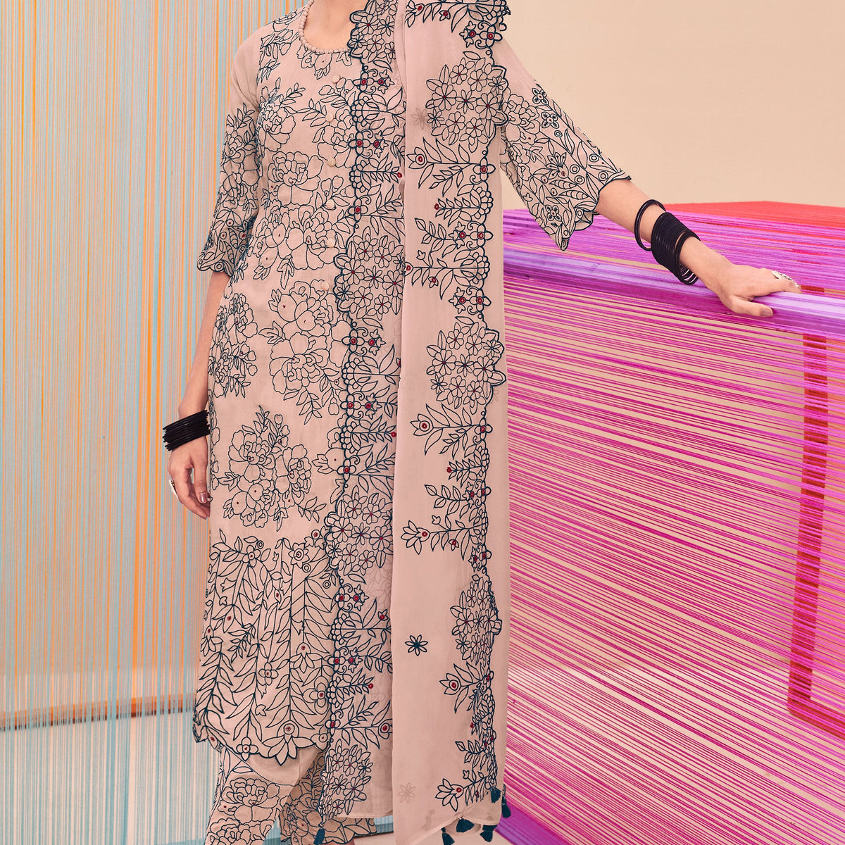 Pure Moga Silk Fancy Embroidery Disigner Long Pink Salwar Kameez – Jay ...