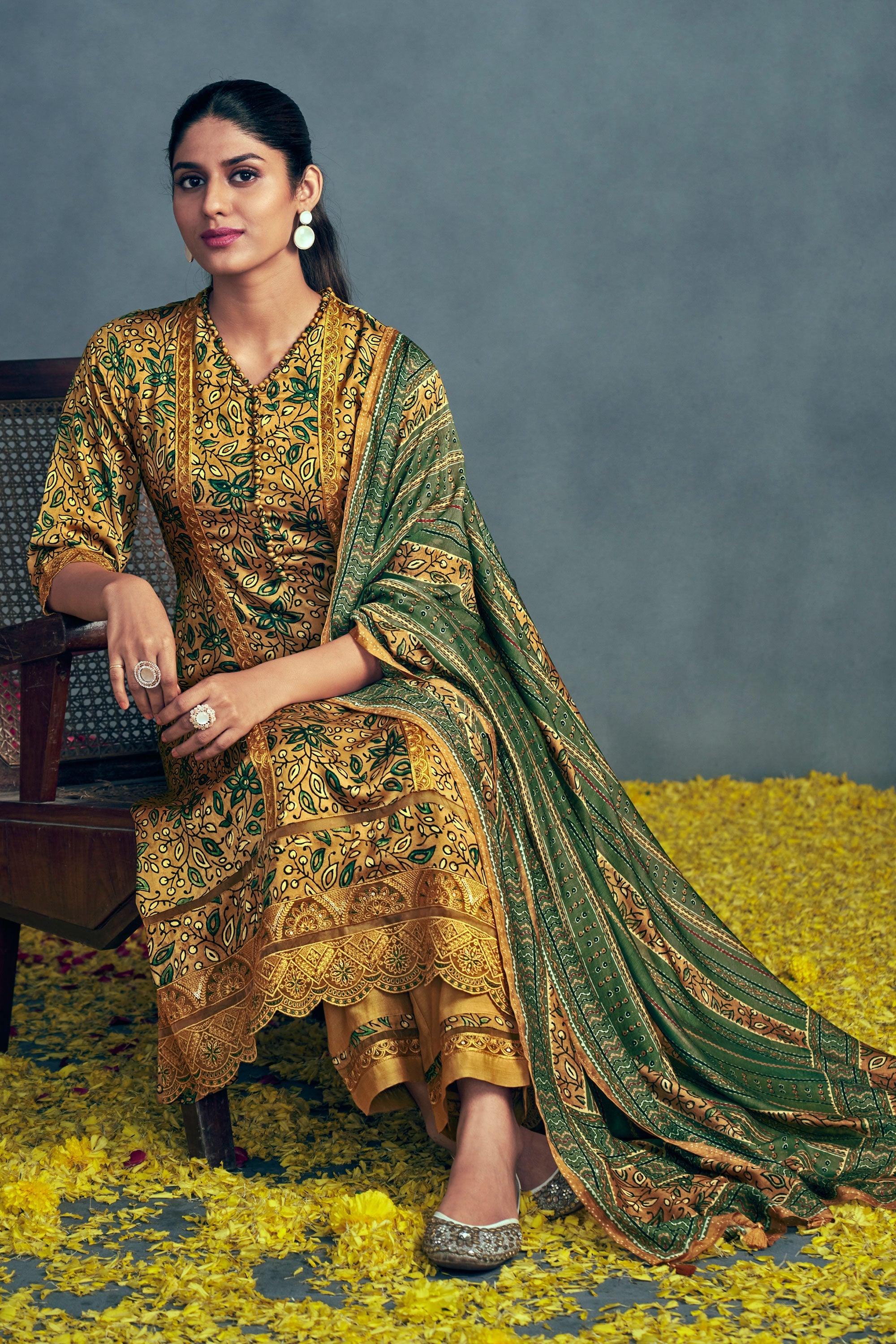 Pure Modal Silk Pure Ajrak Print Mustard Color Daily Wear Long Straigh – Jay Vijay Prints Pvt. Ltd.