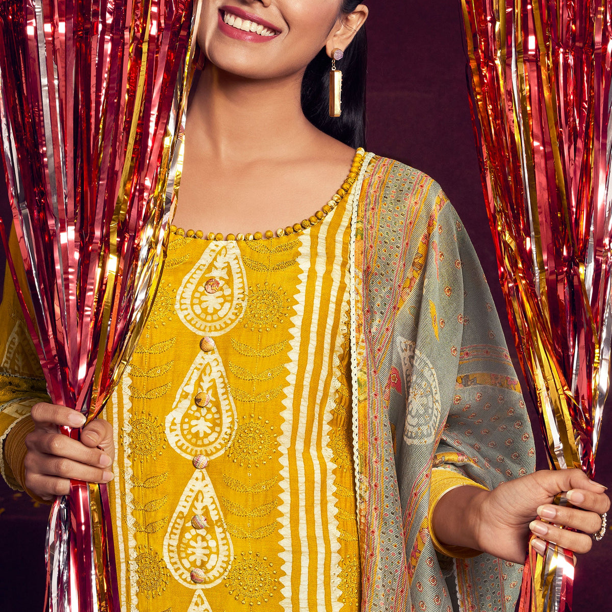 Yellow Color Pure Moga Silk Embroidery Work Function Wear Salwar Kamee ...